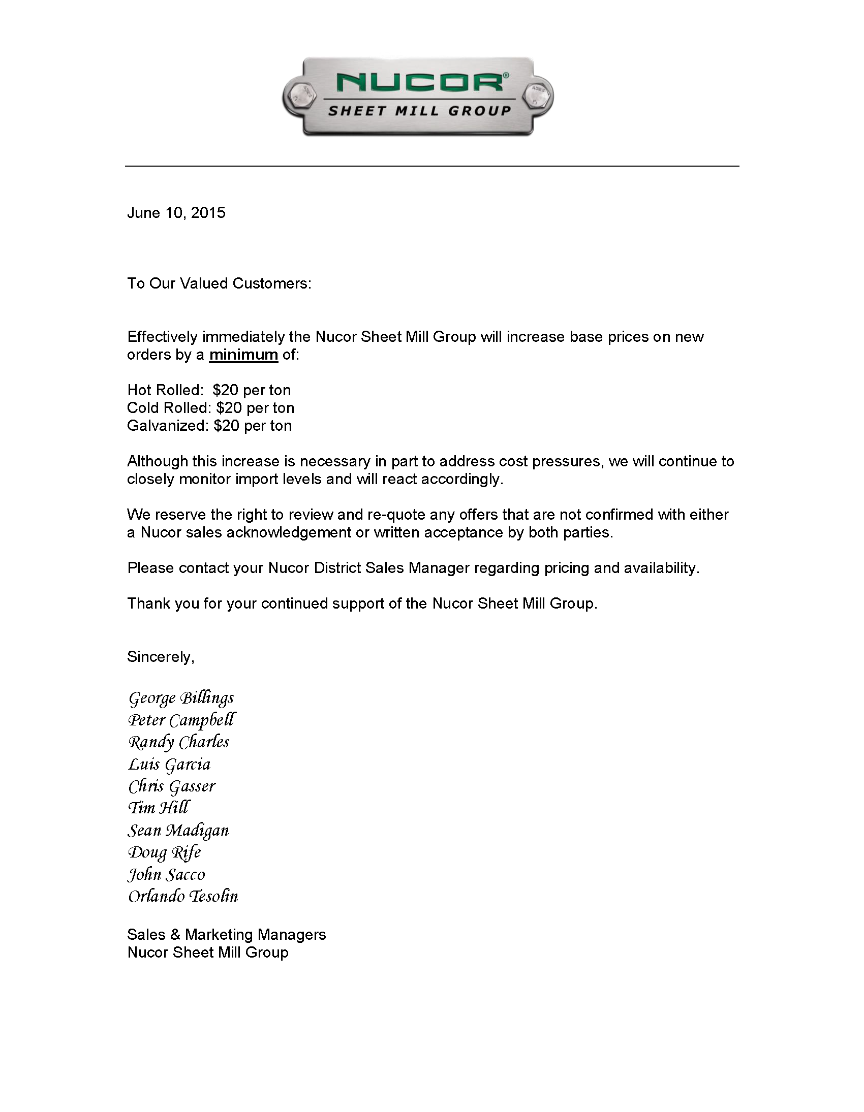 Nucor Begins New Round of Flat Rolled Price Increases - Steel Market Update